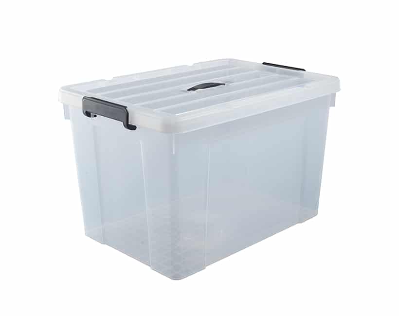Kotak jinjing bening 87L dengan tutup, wadah penyimpanan plastik bening ...